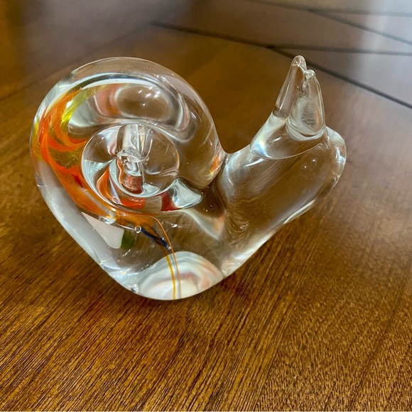 Accents | Art Glass Snail Paperweight With Orange Yellow White And Blue ...